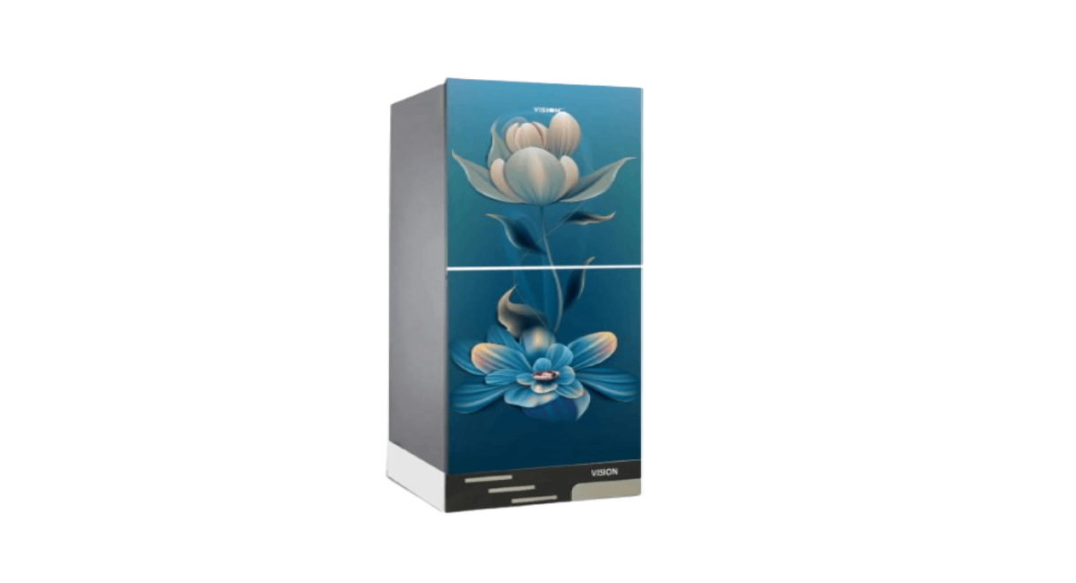 VISION Glass Door Refrigerator RE-180 Liter Sky Blue Flower Top Mount ...